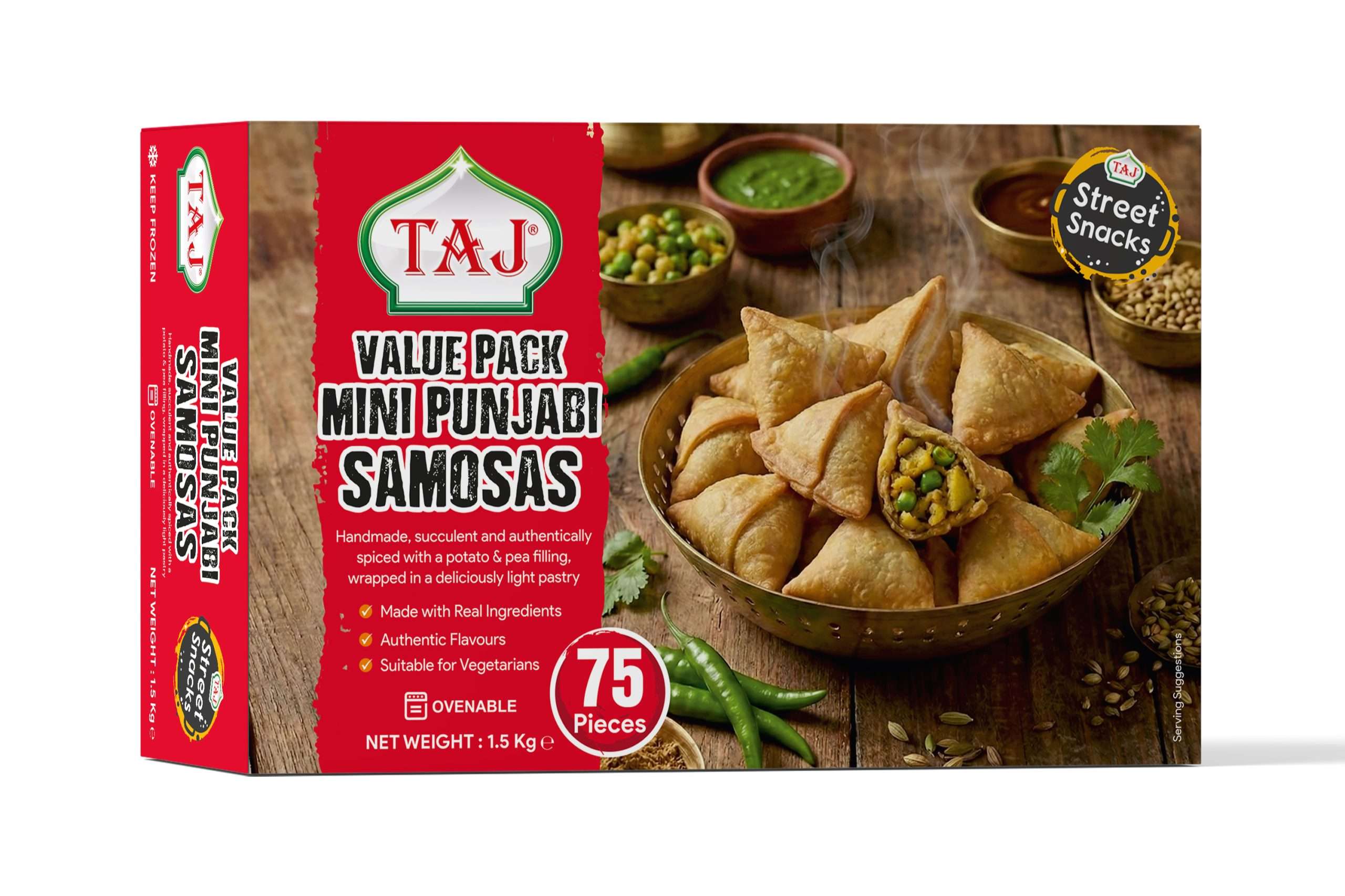 Value Pack Mini Punjabi Samosas (75 Pcs) 1.5kg - TAJ Foods